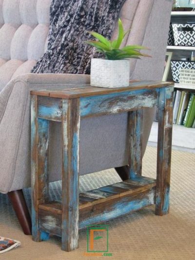 » Jual Meja Ruang Tamu Rustic Biru Putih Coklat Kayu Solid