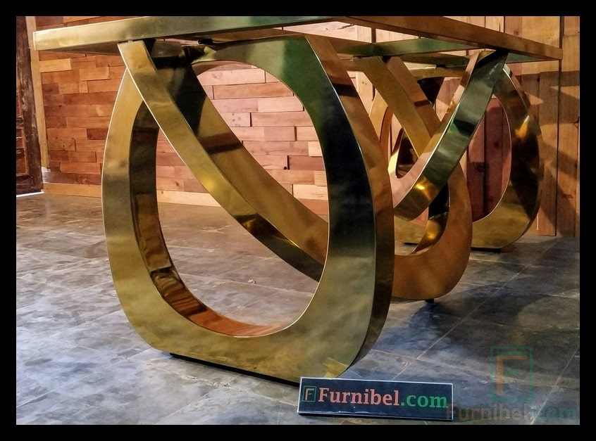 JUAL Meja Makan Marble Stainless Emas (Gold Glossy Custom)