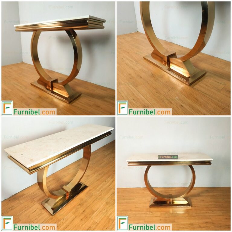 Jual Meja Konsul Minimalis Stainless Garis Abstrak Top Marmer Granit