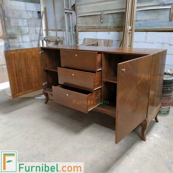 Jual Bufet Veneer Kayu Jati Custom (Minimalis Klasik)