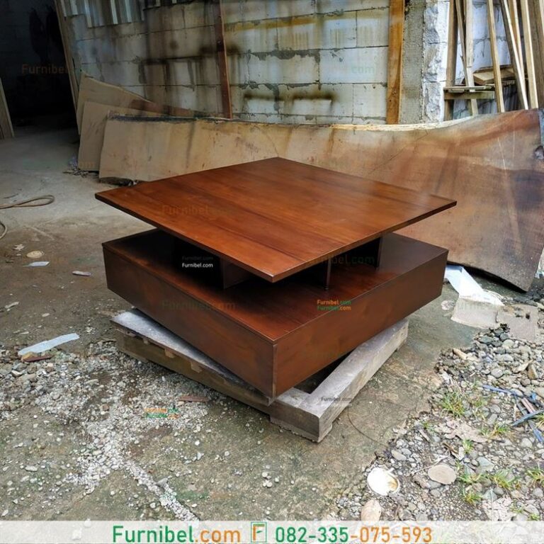 Jual Meja Tamu Kayu Jati 1x1 Meter 2 Laci Besar Request