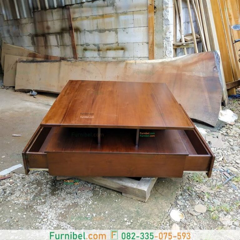 Jual Meja Tamu Kayu Jati 1x1 Meter 2 Laci Besar Request
